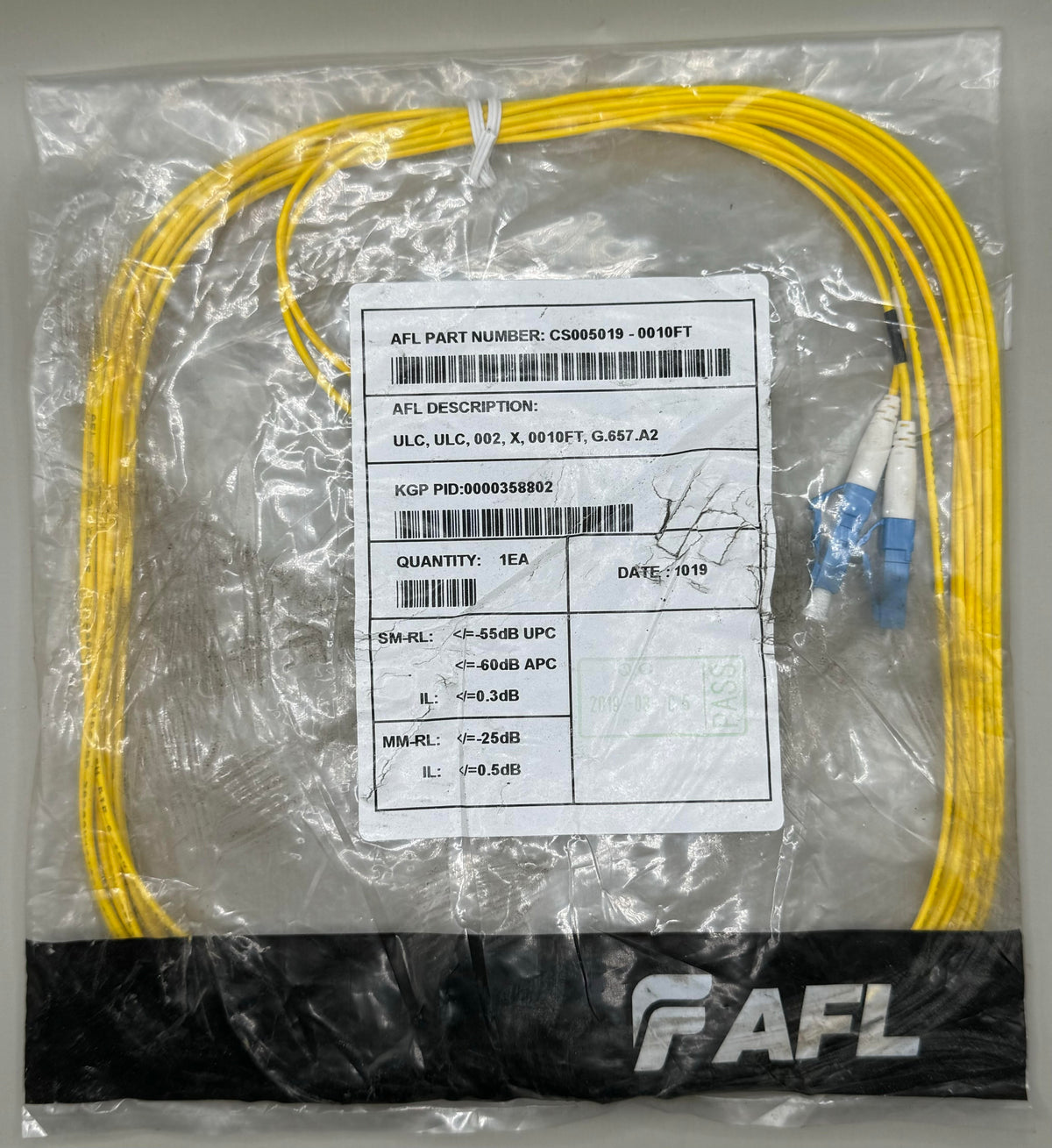AFL 10FT Fiber Optic Cable CS005019-0010FT ULC, 002, X, 0010FT, G.657
