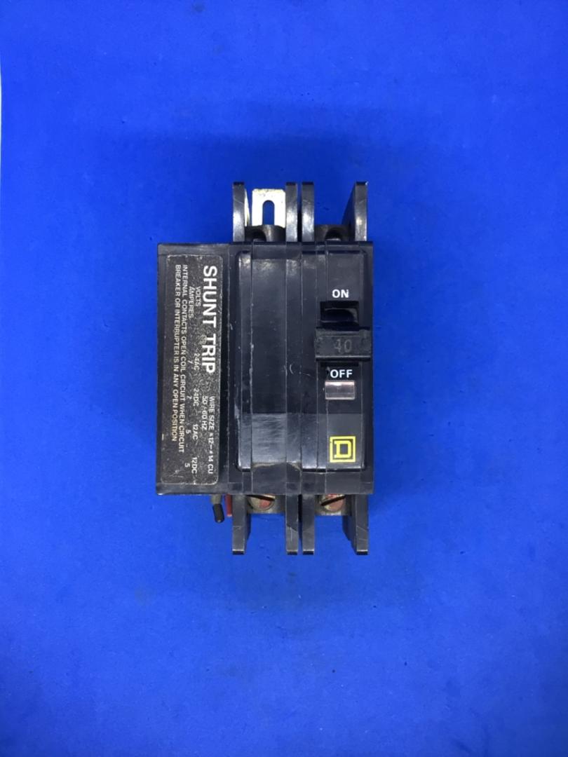 SQUARE D TYPE QOU MJ-1347 2 POLE 40 AMP 120/240V SHUNT TRIP CIRCUIT BR